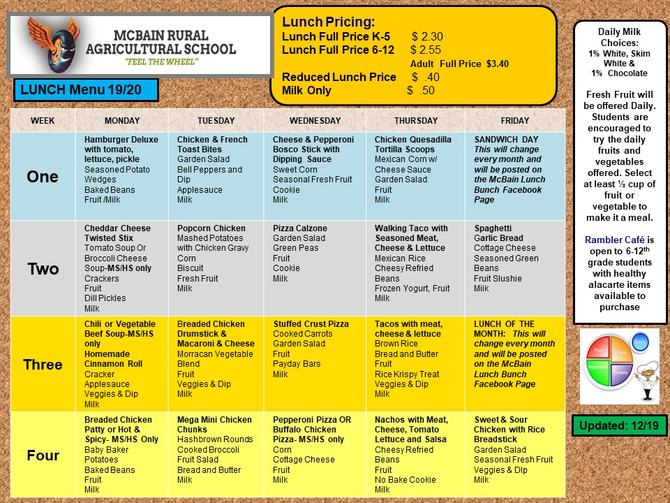 Lunch Information – McBain Rural Agricultural School